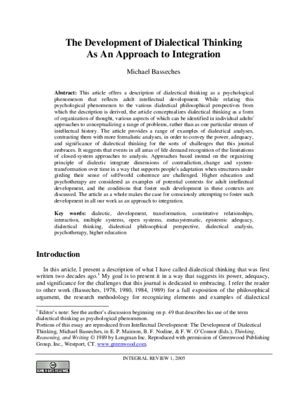 (PDF) The Development of Dialectical Thinking As An Approach to Integration