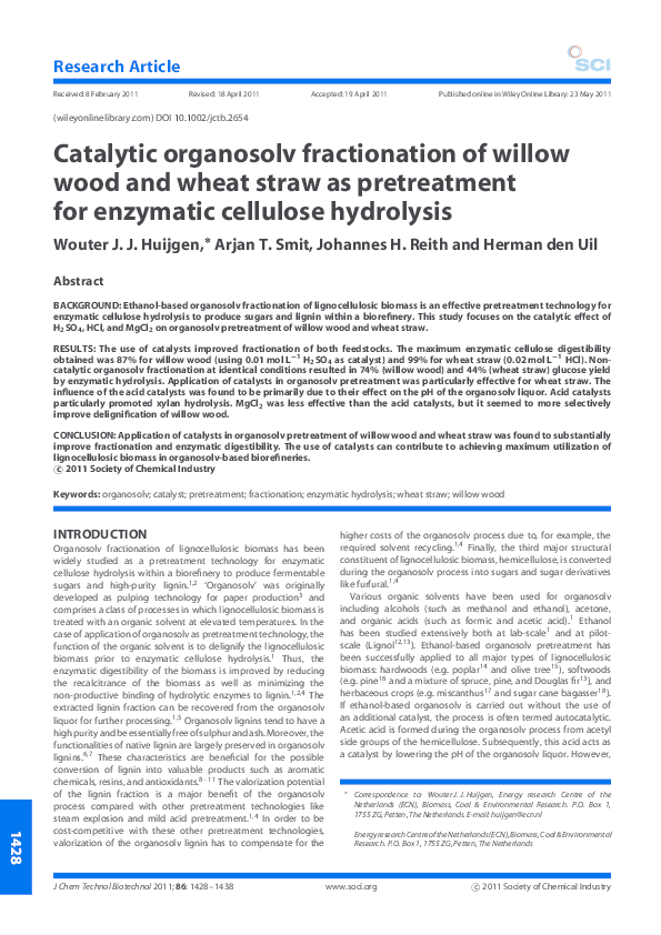 (PDF) Catalytic organosolv fractionation of willow wood and wheat straw ...