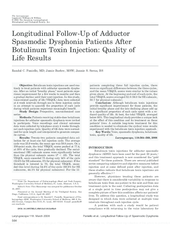 (PDF) Longitudinal Follow-Up of Adductor Spasmodic Dysphonia Patients ...