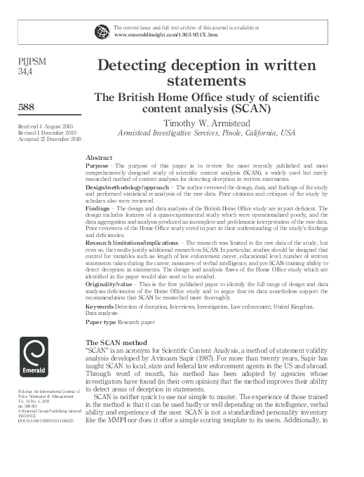 (PDF) Detecting deception in written statements: The British Home Office study of scientific ...