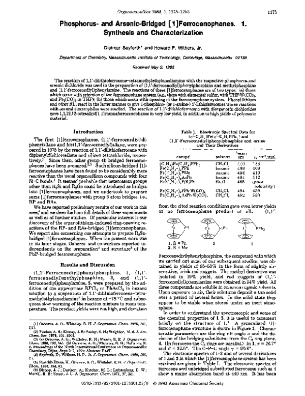 (PDF) Phosphorus- and arsenic-bridged [1]ferrocenophanes. 1. Synthesis ...