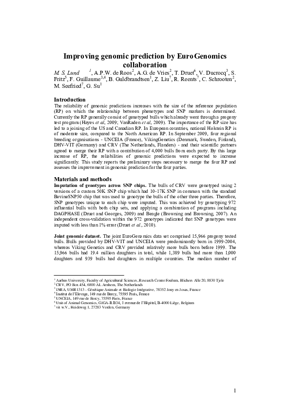 (PDF) Improving genomic prediction by EuroGenomics collaboration