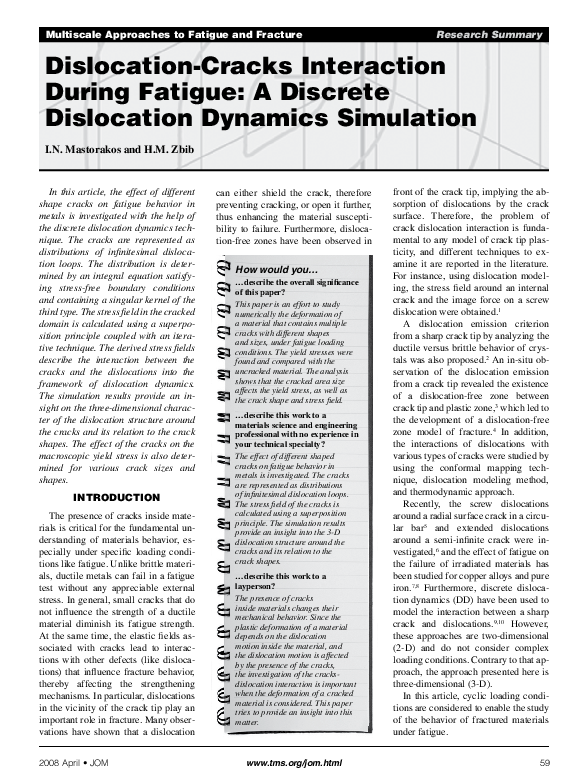 (PDF) Dislocation-cracks interaction during fatigue: A discrete dislocation dynamics simulation