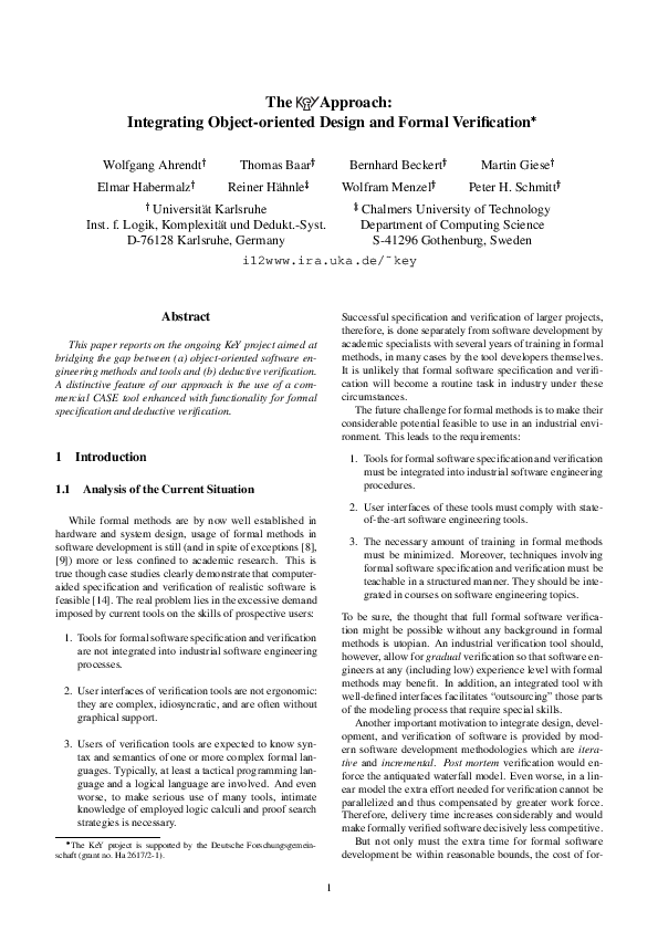 Pdf The Approach Integrating Object Oriented Design And Formal Verification