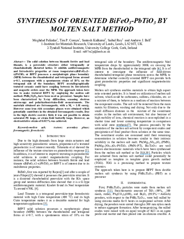 (PDF) Synthesis of oriented BiFeO3-PbTiO3 by molten salt method