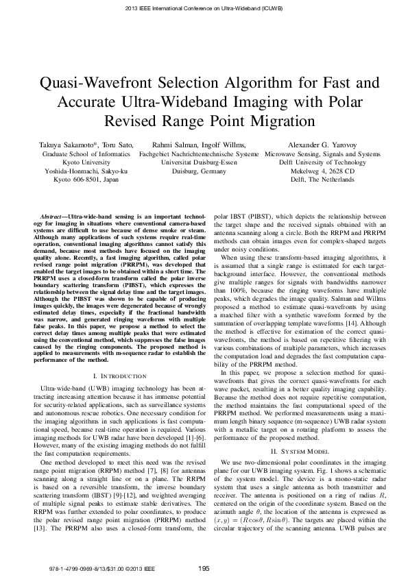 Pdf Quasi Wavefront Selection Algorithm For Fast And Accurate Ultra Wideband Imaging With