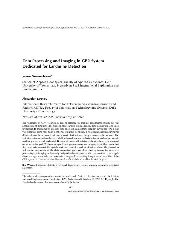 (PDF) Data processing and imaging in GPR system dedicated for landmine detection