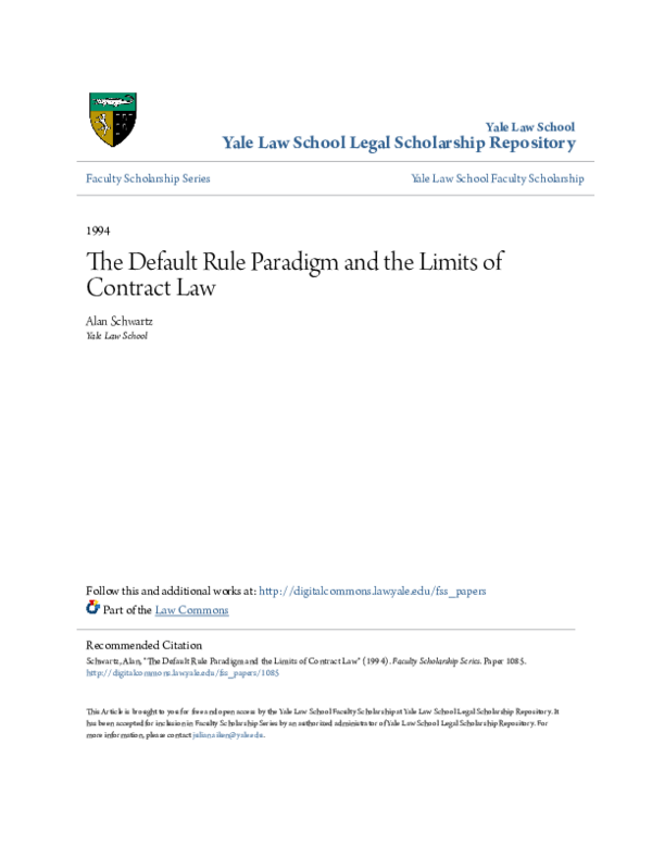 (PDF) The Default Rule Paradigm and the Limits of Contract Law