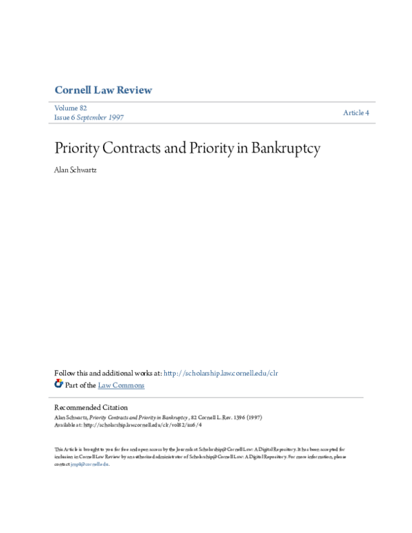 (PDF) Priority Contracts and Priority in Bankruptcy