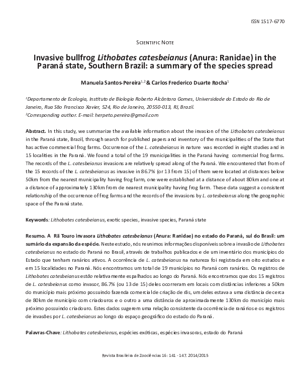(PDF) Invasive bullfrog Lithobates catesbeianus (Anura: Ranidae) in the ...