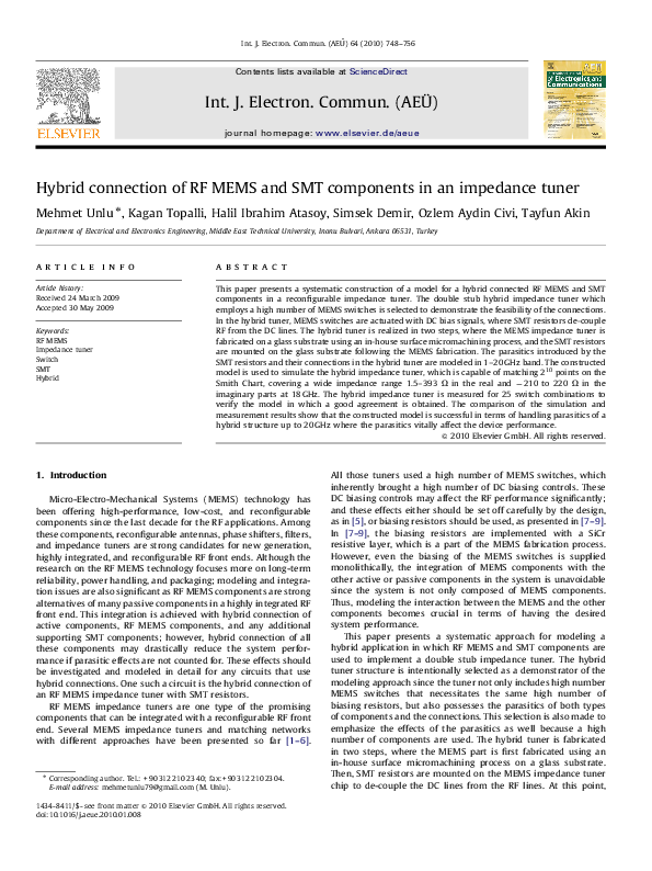 (PDF) Hybrid connection of RF MEMS and SMT components in an impedance tuner