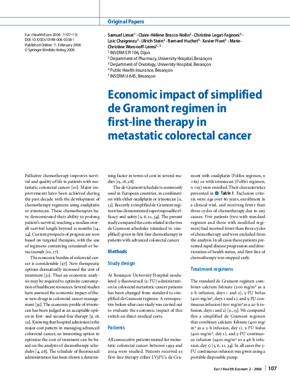 (PDF) Economic impact of simplified de Gramont regimen in first-line ...