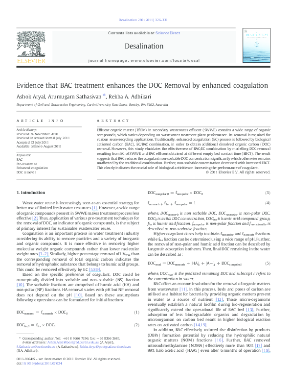 (PDF) Evidence that BAC treatment enhances the DOC Removal by enhanced ...