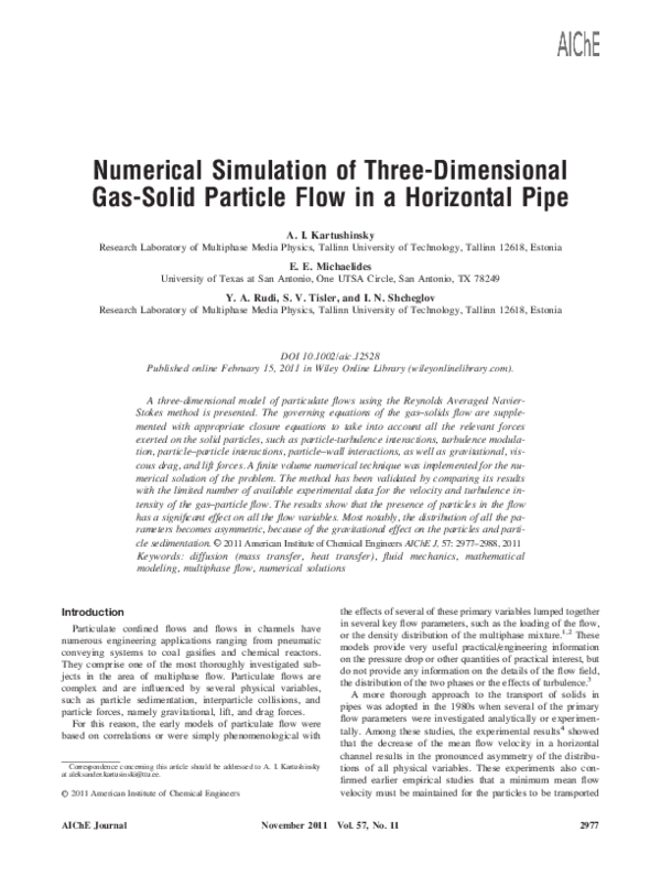 Pdf Numerical Simulation Of Three Dimensional Gas Solid Particle Flow In A Horizontal Pipe