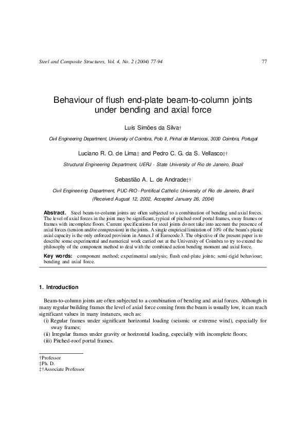 (PDF) Behaviour of flush end-plate beam-to-column joints under bending ...