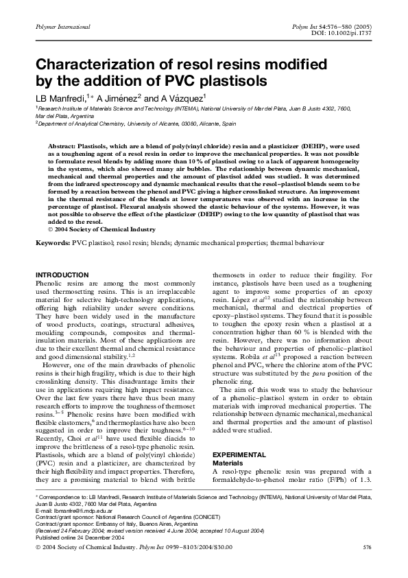 (PDF) Characterization of resol resins modified by the addition of PVC ...
