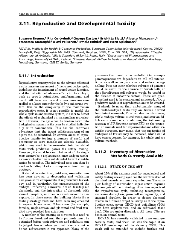 (PDF) Reproductive and developmental toxicity