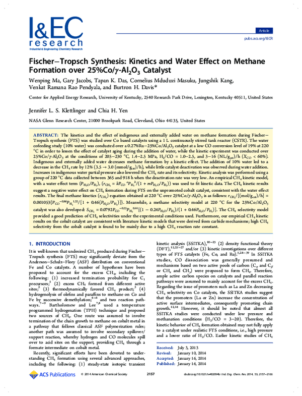 (PDF) Fischer–Tropsch Synthesis: Kinetics and Water Effect on Methane ...