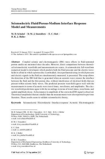 Pdf Seismoelectric Response In Fluid Porous Media