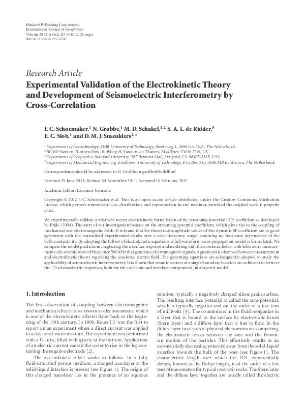 Pdf Experimental Validation Of The Electrokinetic Theory And Development Of Seismoelectric
