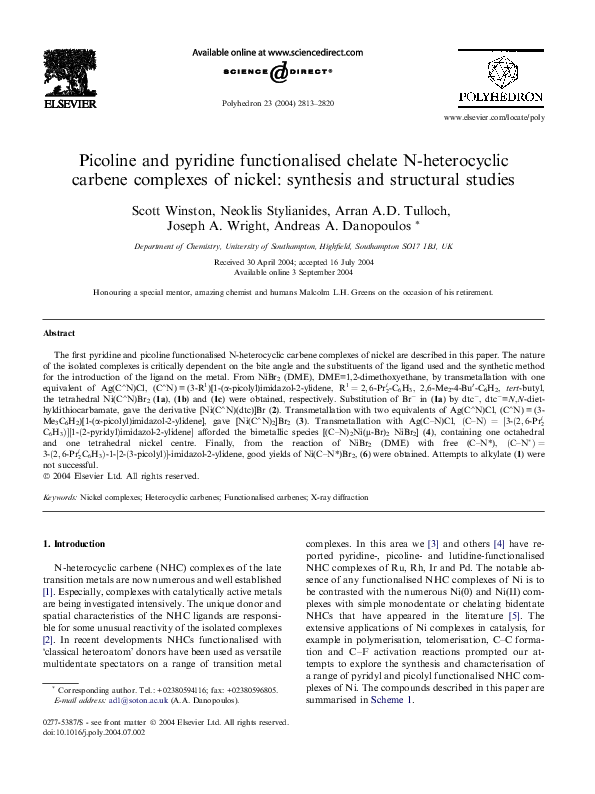 (PDF) Picoline and pyridine functionalised chelate N-heterocyclic ...