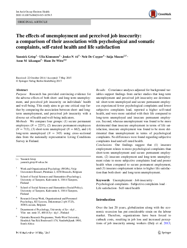 (PDF) The effects of unemployment and perceived job insecurity: a ...