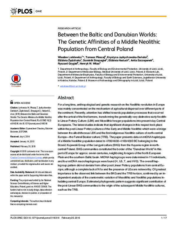 (PDF) Between the baltic and danubian worlds: the genetic affinities of ...