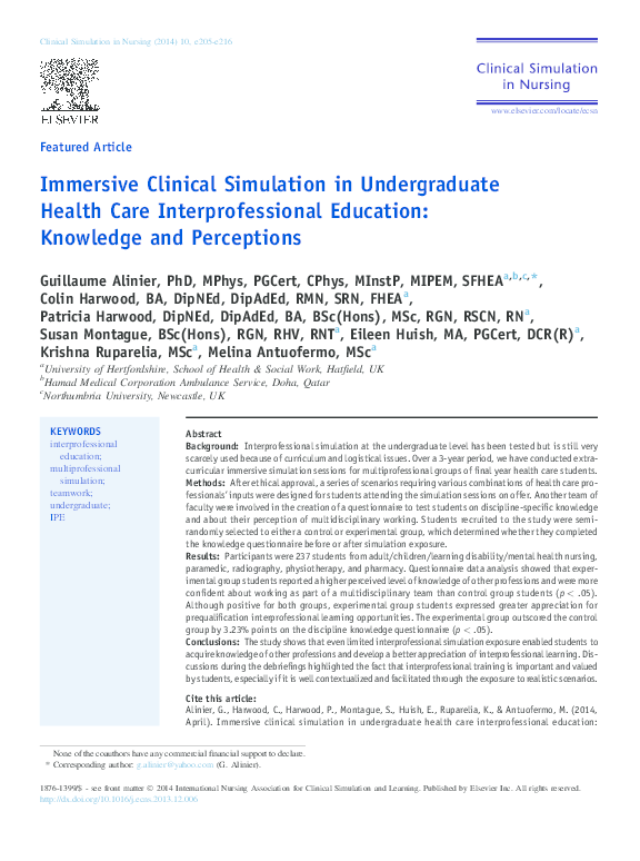 (PDF) Immersive Clinical Simulation in Undergraduate Health Care ...