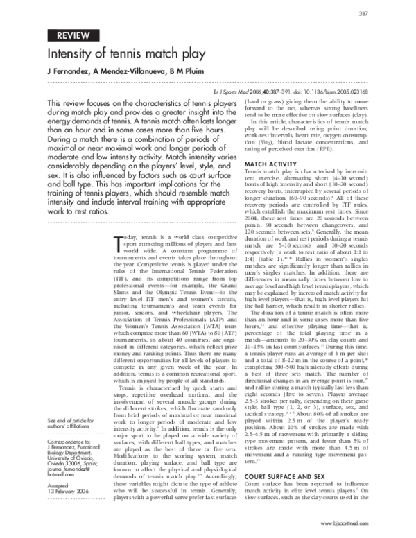 (PDF) Intensity of tennis match play * Commentary