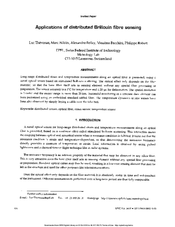 (PDF) Applications of distributed Brillouin fiber sensing