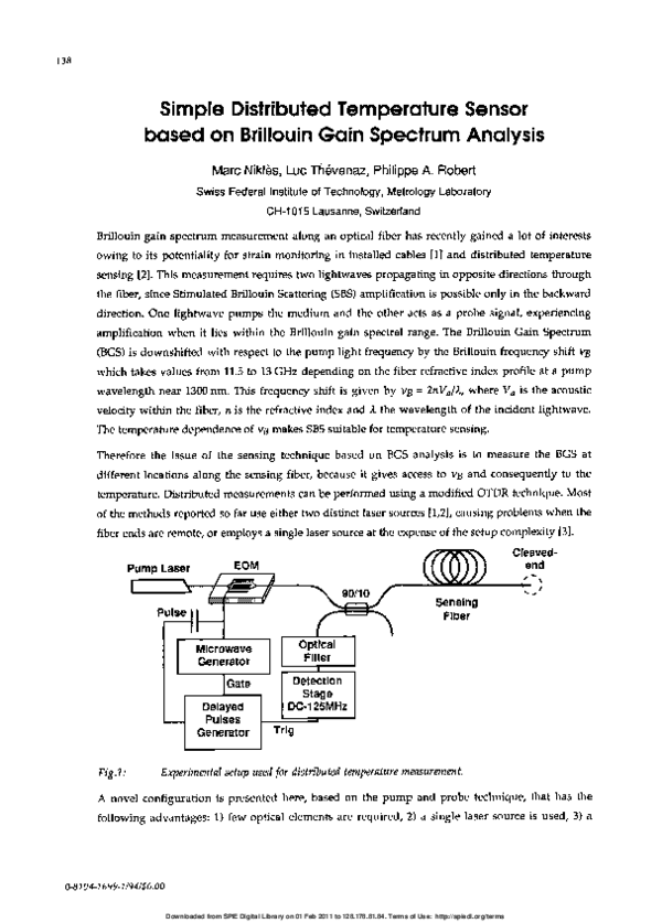 Pdf Simple Distributed Fiber Sensor Based On Brillouin Gain Spectrum Analysis
