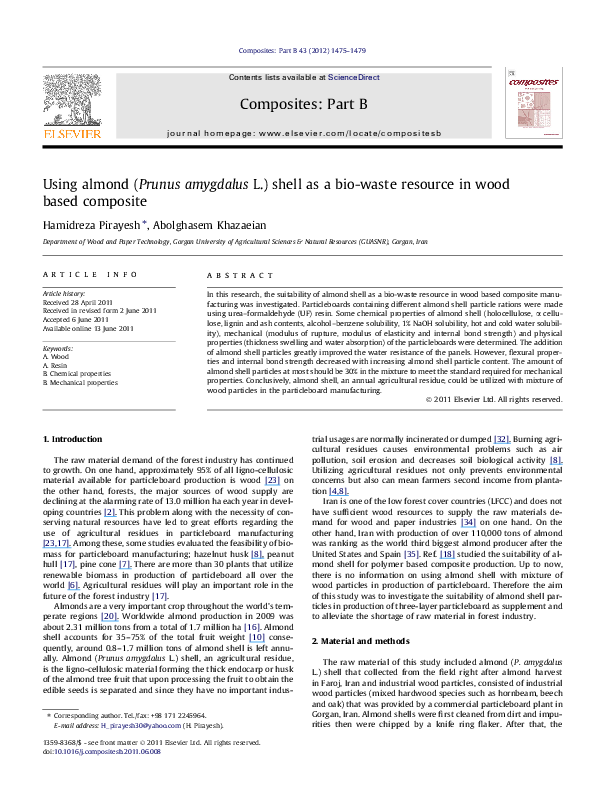 (PDF) Using almond (Prunus amygdalus L.) shell as a bio-waste resource ...