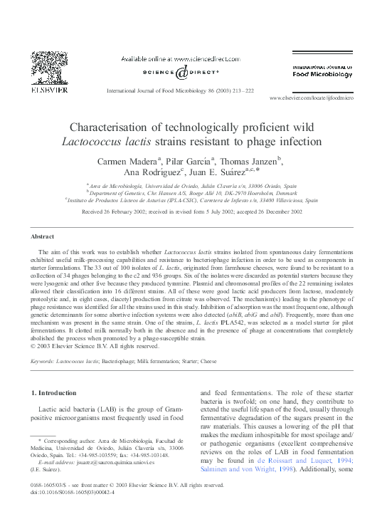 Pdf Characterisation Of Technologically Proficient Wild Lactococcus Lactis Strains Resistant