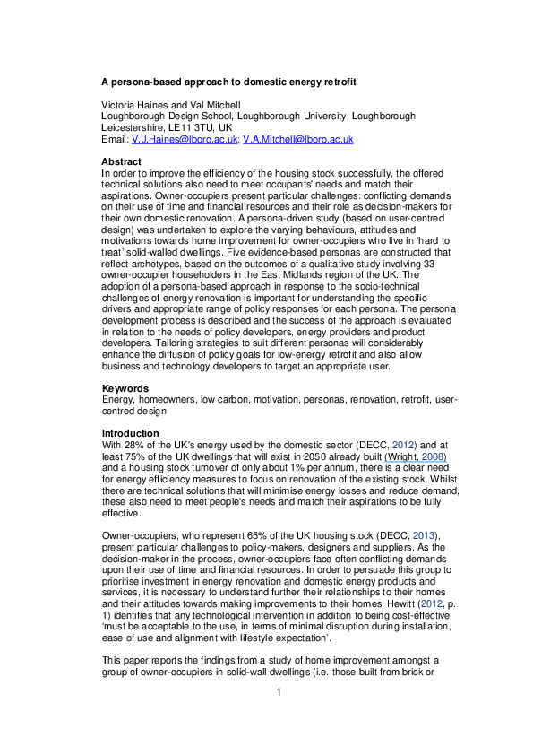 (PDF) A persona-based approach to domestic energy retrofit