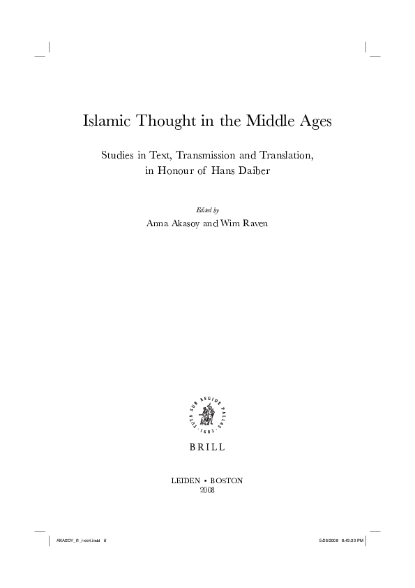 (PDF) Islamic Thought in the Middle Ages Studies in Text, Transmission ...