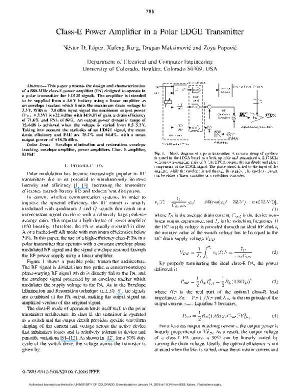 (PDF) Class-E Power Amplifier in a Polar EDGE Transmitter