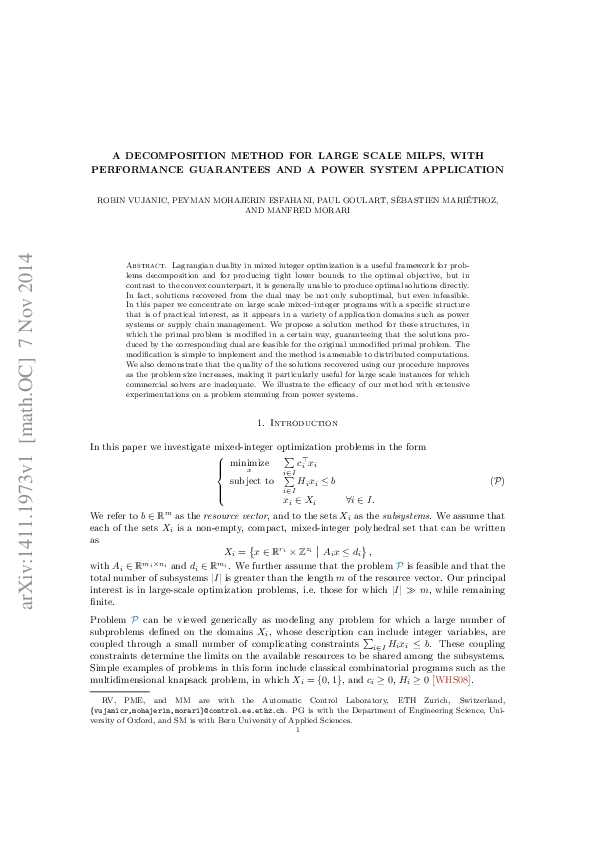 (PDF) A Decomposition Method for Large Scale MILPs, with Performance ...