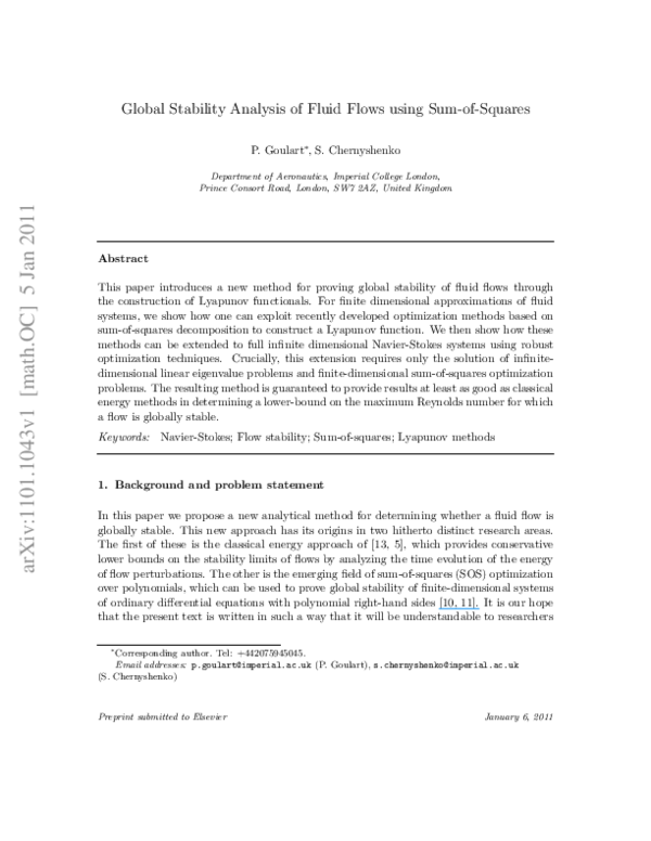 (PDF) Global stability analysis of fluid flows using sum-of-squares ...