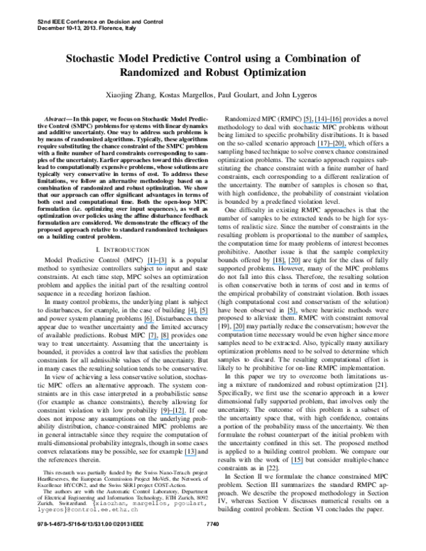 Pdf Stochastic Model Predictive Control Using A Combination Of