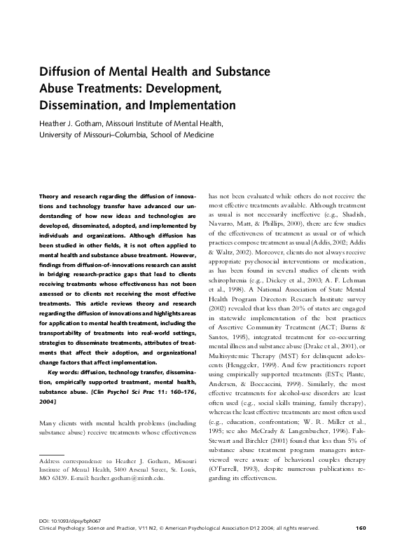 (PDF) Diffusion of Mental Health and Substance Abuse Treatments ...