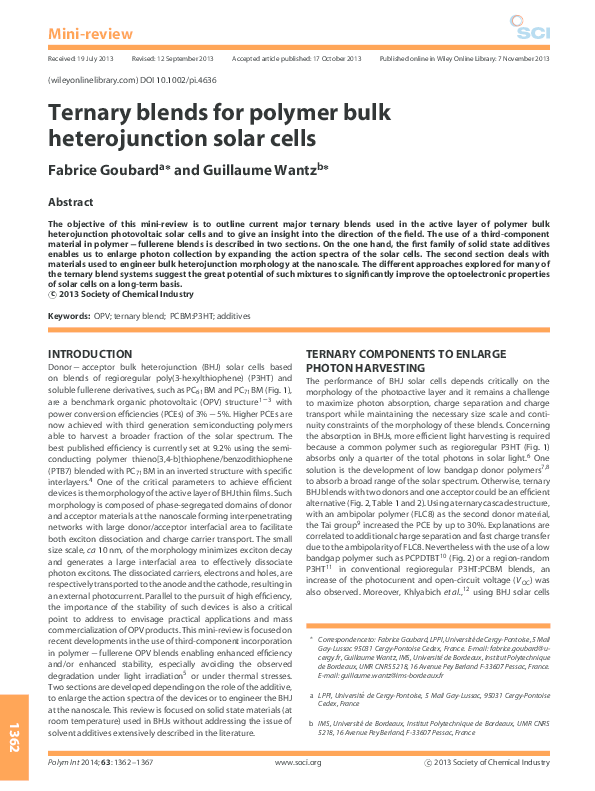(PDF) Ternary blends for polymer bulk heterojunction solar cells