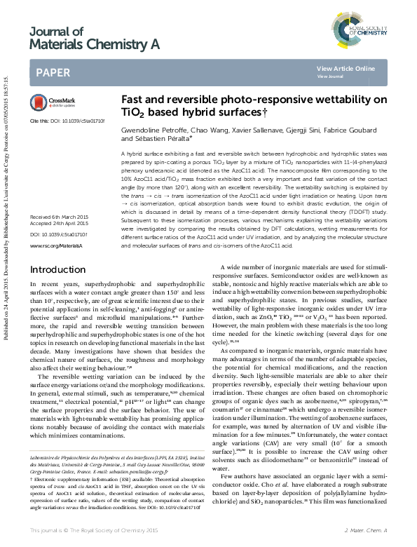 (PDF) Fast and reversible photo-responsive wettability on TiO 2 based ...