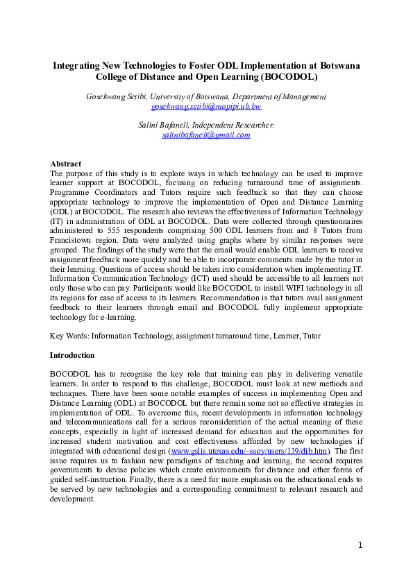(DOC) Integrating New Technologies to Foster ODL Implementation at ...