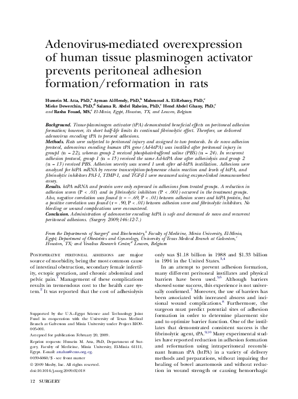 (PDF) Tissue markers as predictors of postoperative adhesions | Bo ...