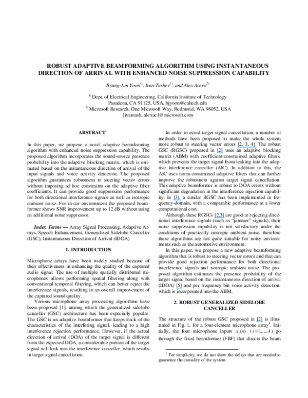 Pdf Robust Adaptive Beamforming Algorithm Using Instantaneous Direction Of Arrival With 3130