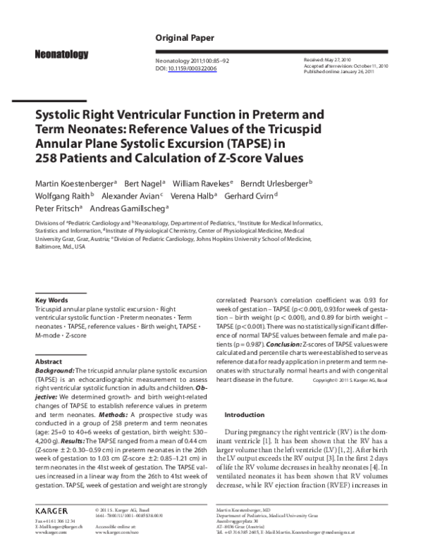(PDF) Systolic Right Ventricular Function in Preterm and Term Neonates ...