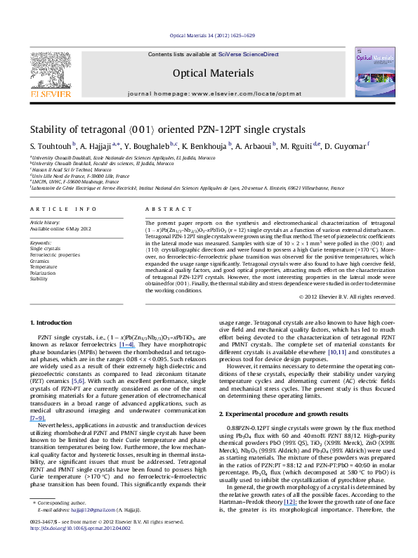 (PDF) Stability of tetragonal 〈001〉 oriented PZN-12PT single crystals