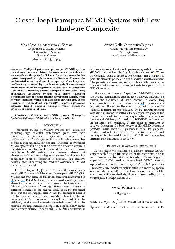 (PDF) Closed-Loop Beamspace MIMO Systems with Low Hardware Complexity