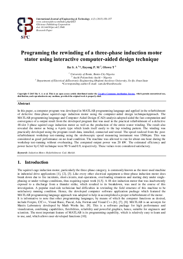 (PDF) Programing the rewinding of a three-phase induction motor stator using interactive ...