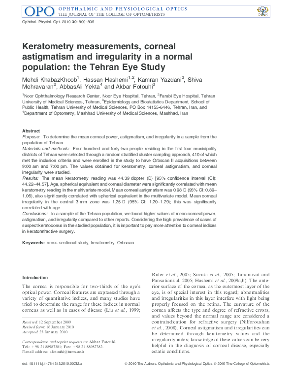 (PDF) Keratometry measurements, corneal astigmatism and irregularity in ...